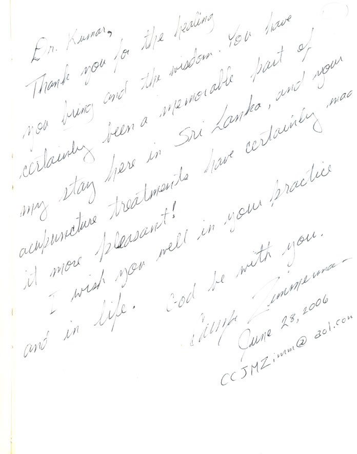 Written Testimonials » Testimonials » Acupuncture Treatment in sri ...